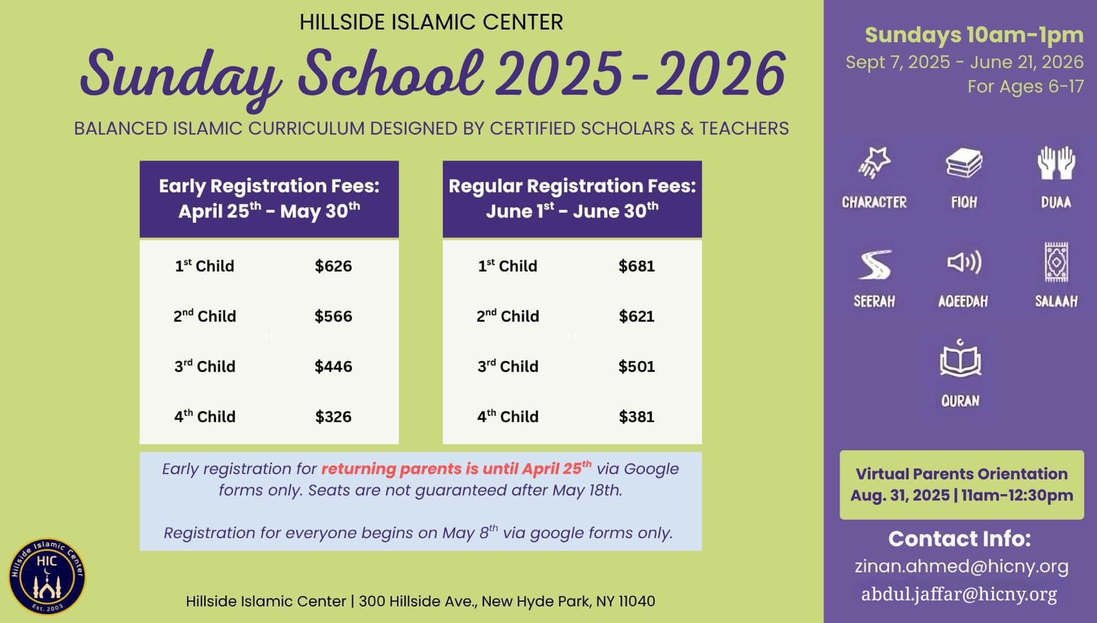 Sunday School Session 2025 | Hillside Islamic Center - Renew Your Faith!